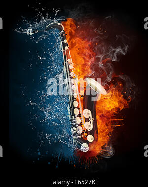 Abstract close up of black saxophone in aquarelle style. Watercolor ...