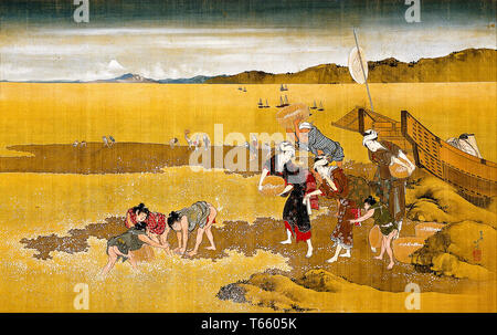 Katsushika Hokusai, Shell Gathering, Circa 1800-1849 Color woodblock ...