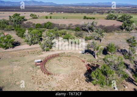 Aerial view of the roundabout or rodeo area of the village Esqueda ...