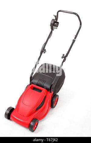 new red lawnmower isolated on white, studio shoot Stock Photo - Alamy