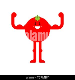 Tomato strong icon, vegetable with happy face, healthy food character ...