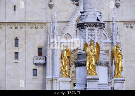 Golden statues in front of the Zagreb Cathedral in Zagreb, Croatia ...