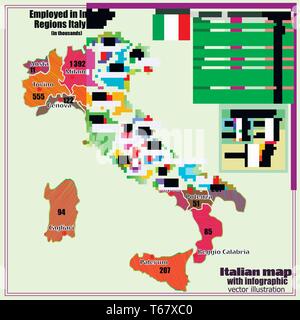 Map of Italy with infographic labor force. Colorful illustration with ...