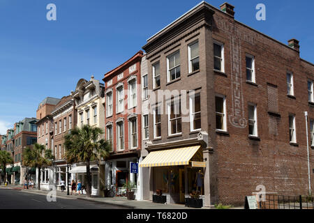 Storefronts on King Street in Charleston in South Carolina, USA. The ...