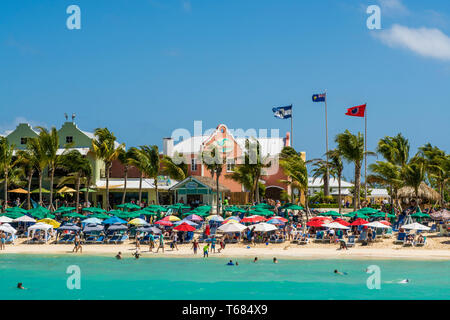 Cruise port, Grand Turk Island, Margaritaville pool, with puffy clouds ...