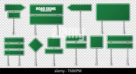 Set of Road green traffic sign board. Group Blank board with place for text. Danger blank ...