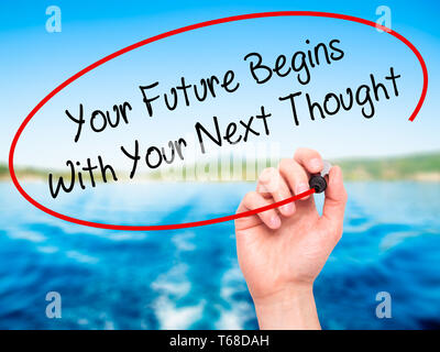 Your Future Begins With Your Next Thought - Hand pressing a button on ...