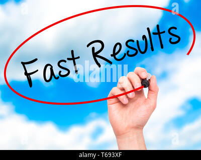 Man Hand writing Fast Results with black marker on visual screen ...