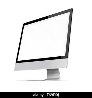 3D illustration of realistic flat-screen computer monitor mockup with a white blank screen Stock ...
