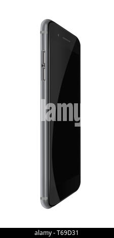 Fashionable phone realistic smartphone with black screen and shadows on ...