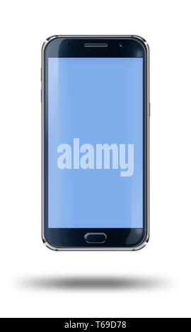 Blue mobile phone with blank screen, smartphone, 3D render, isolated on ...