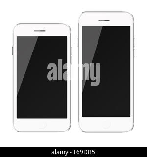 Mobile smart phones with black screen isolated on white background ...