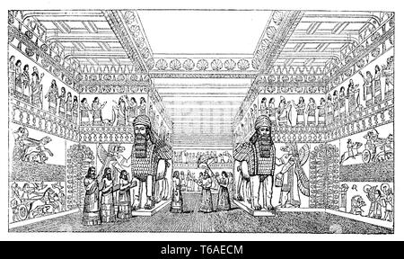 Illustration of Wood Engraving of the Assyrian Palace Hall at Nimrud ...