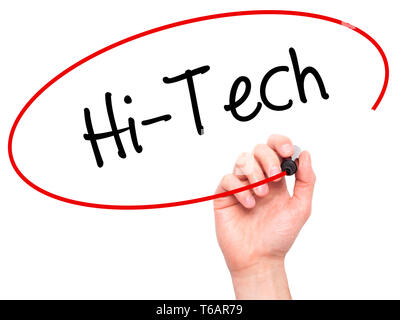 Man Hand writing Hi-Tech with black marker on visual screen. Isolated ...