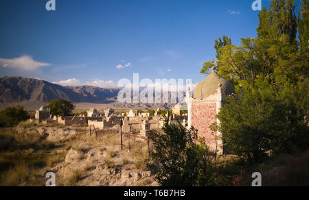 Panorama view to muslim cemetery Semiz Bel at sunset at Kochkor in ...