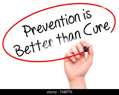 Prevention is Better than Cure Sign on white paper. Man Hand Holding ...