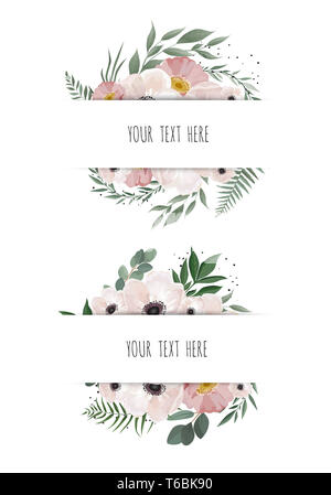 Horisontal botanical design banner. Pink rose, eucalyptus, succulents ...