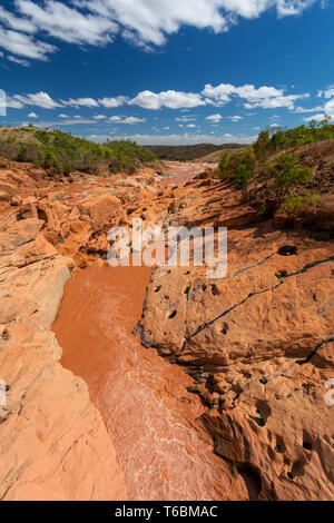 Betsiboka River rapids in rain season with red sediments, Madagascar ...