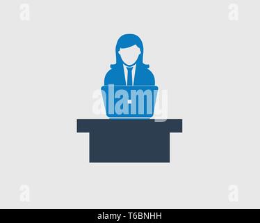 Television News Reader Icon. Female Symbol behind Laptop Stock Vector ...