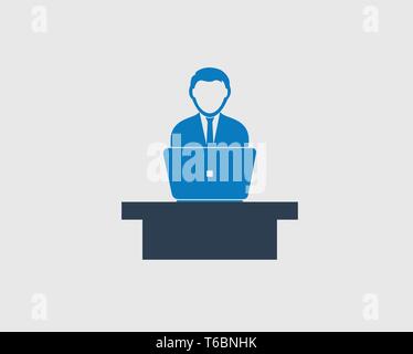 Television News Reader Icon. Female Symbol behind Laptop Stock Vector ...