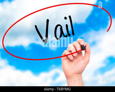 Man Hand writing Vail with black marker on visual screen. Isolated on ...