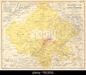 INDIA: Rajasthan: Rajputana & Ajmer-Merwara, 1897 antique map Stock ...