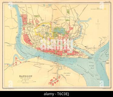 BRITISH BURMA. Rangoon (Yangon) city plan. Myanmar. Cantonment, 1929 ...