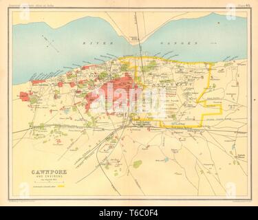 BRITISH INDIA: Cawnpore (Kanpur) city plan showing cantonment, 1924 old ...