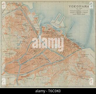 Yokohama town/city plan. Japan antique tourist map 1930 old chart Stock ...