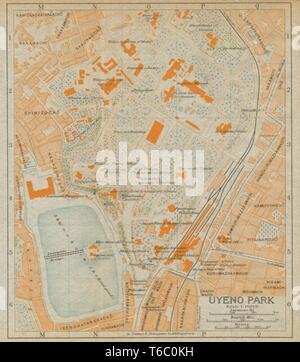 Uyeno Park, Tokyo, Japan antique tourist map 1930 old plan chart Stock Photo - Alamy