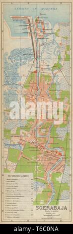 Surabaya antique town city plan. "Soerabaja". East Java, Indonesia 1917 ...