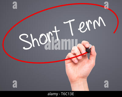 Man Hand writing Short Term with black marker on visual screen ...