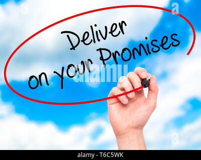 Man Hand writing Deliver on your Promises with black marker on visual ...