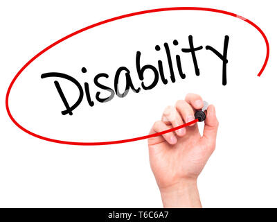 Man Hand writing Disability with black marker on visual screen ...
