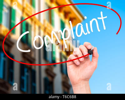 Man Hand writing Complaint with black marker on visual screen. Isolated ...