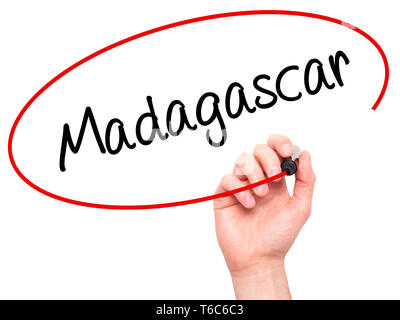 Man Hand writing Madagascar with black marker on visual screen ...