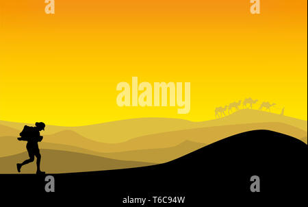 Illustration of a ultramarathon runner in a desert Stock Photo - Alamy