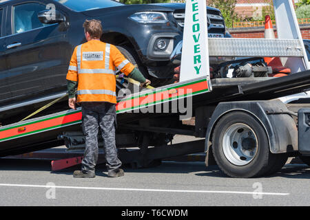 Car breakdown recovery vehicle truck low loader AA Stock Photo - Alamy