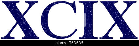 Roman numeral 99, ninety nine, star sky texture imitation, reflected on ...
