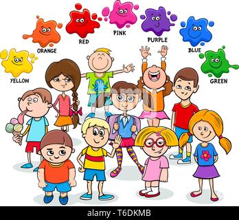 Cartoon Illustration of Basic Colors with Kids Characters Educational ...