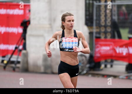 Hayley Carruthers from UK running in the London Marathon 2019, in the ...
