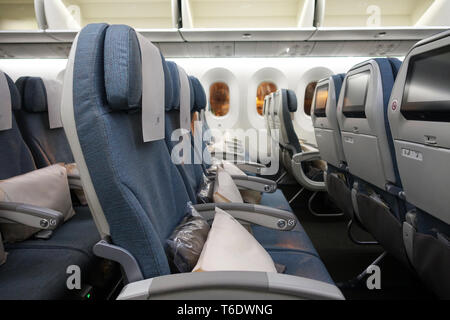 Royal Brunei Airlines Interior flight seating Stock Photo - Alamy