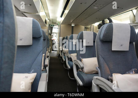 Royal Brunei Airlines Interior flight seating Stock Photo - Alamy
