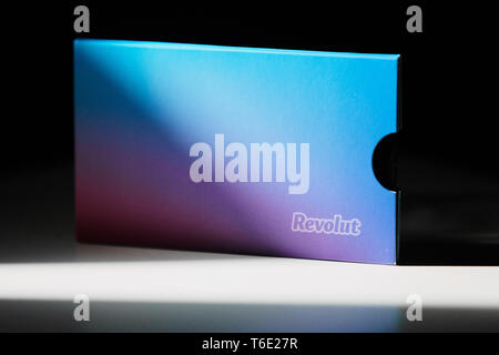 Revolut card packaging in the sun light with the slogan "Beyond Banking ...