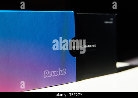 Revolut card packaging in the sun light with the slogan "Beyond Banking ...