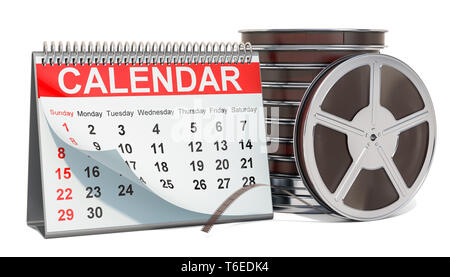 Movie releases calendar concept, 3D rendering isolated on white ...