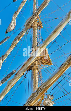 the pole of sailing-ship with spar and the rigging Stock Photo - Alamy