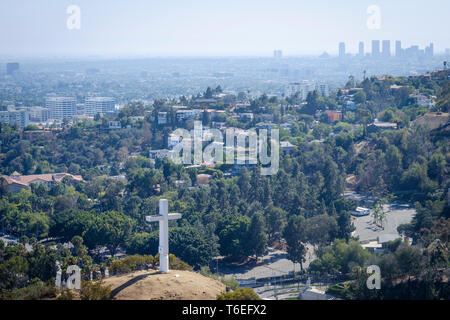Hollywood Cross on Hollywood Hills with the City of Los Angeles in the ...