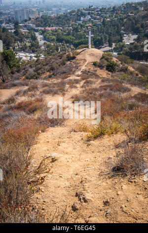 Hollywood Cross on Hollywood Hills with the City of Los Angeles in the ...