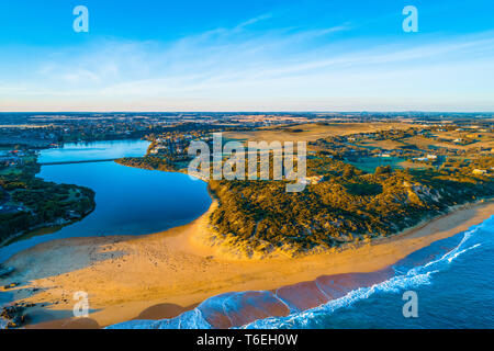 Aerial view of a countryside with vegetation, fields and houses in ...